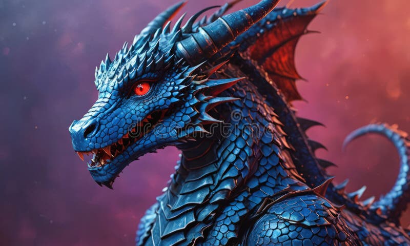 A Blue Dragon with Red Eyes and Red Tongue. Stock Illustration ...