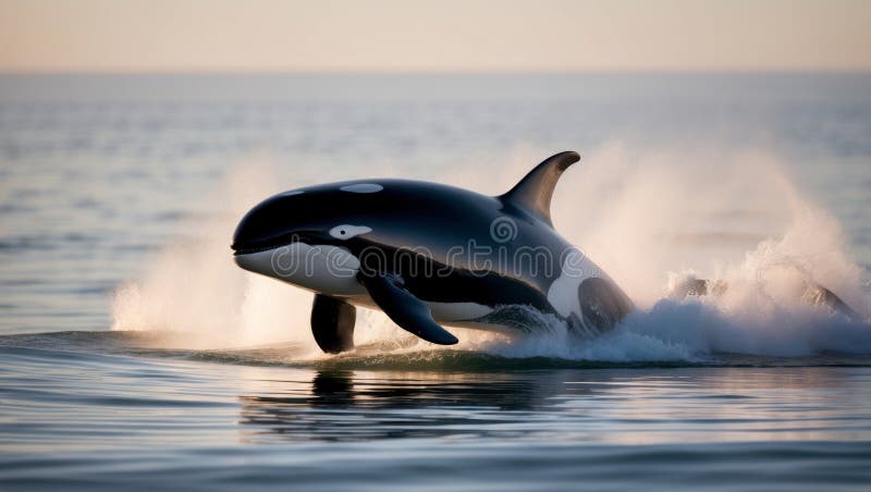 A Majestic Orca Breaching the Surface the Ocean. Stock Image - Image of ...