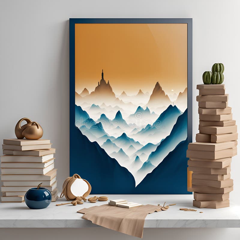 A Picture of a Mountain Range in a Frame Stock Illustration ...