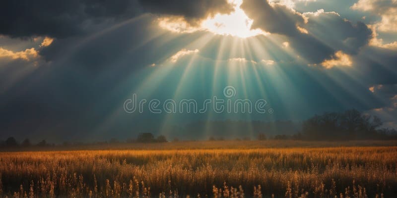 Majestic Sun Rays Breaking through Clouds. Stock Image - Image of ...