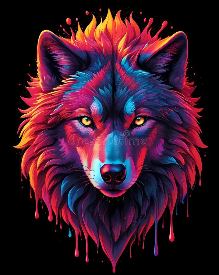 AI Generated Majestic Wolf with Neon Light Effect and Vibrant Red and ...