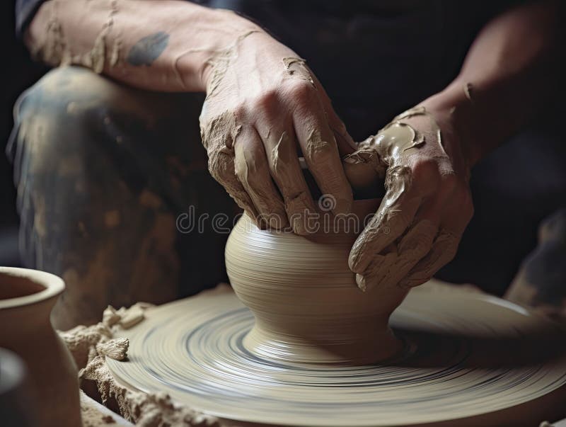 AI Generated Man Making Pottery while Using a Potter S Wheel To Shape a ...