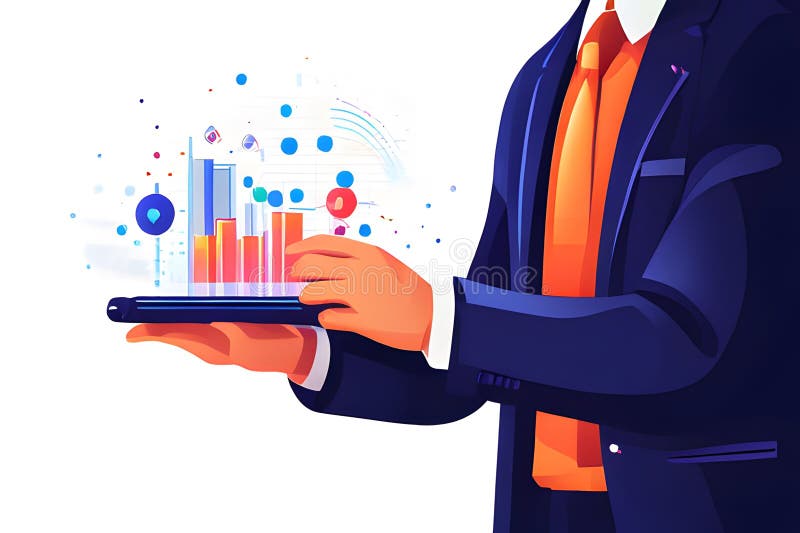 AI Generated-a Man in a Suit Holding a Tablet with a Graph on it Stock ...