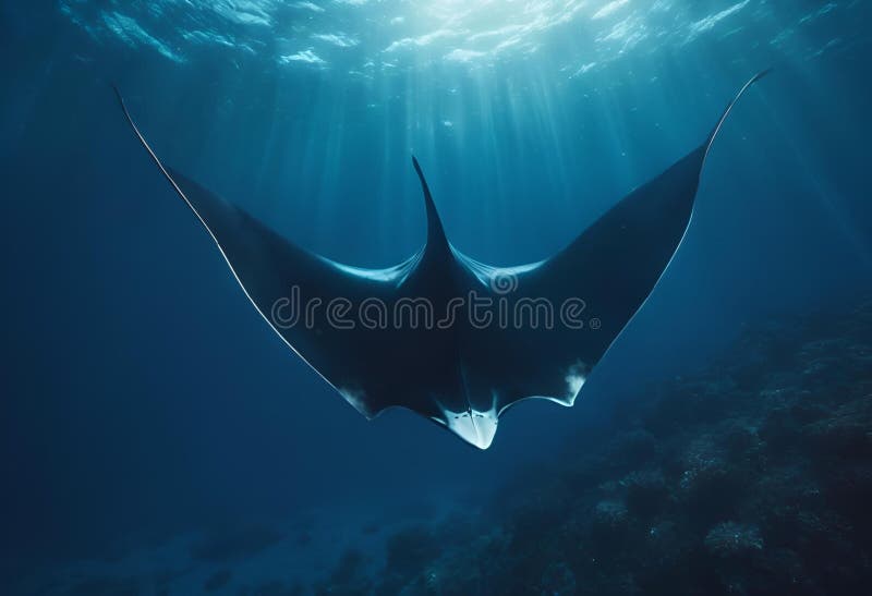 AI-generated Manta Ray Gliding Underwater with Sunlight Filtering ...