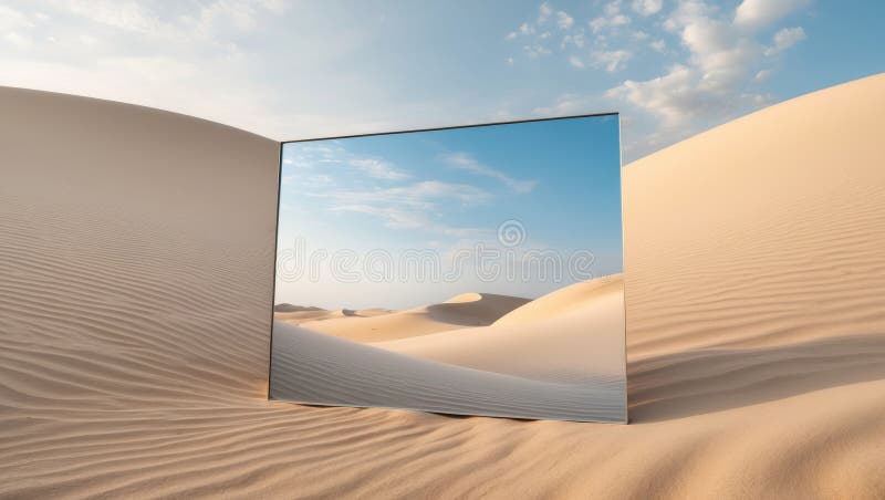 Massive Mirror Reflecting the Sky Amidst Desert Dunes Stock Image ...