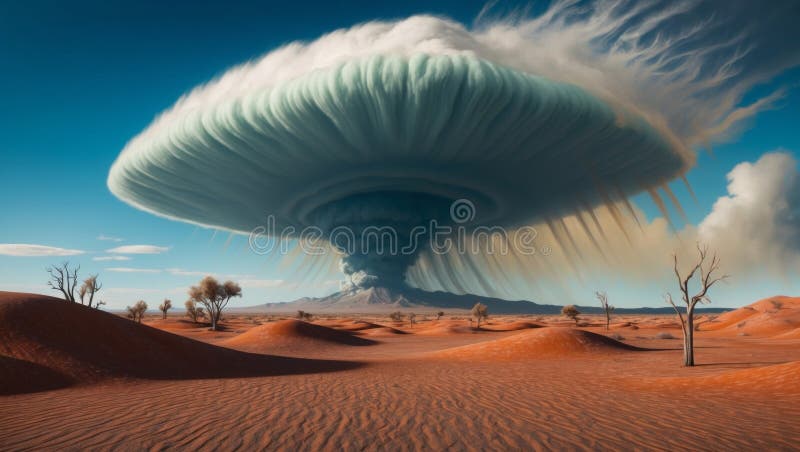 A Massive Storm Cloud Looming Over a Barren Desert Landscape. Stock ...