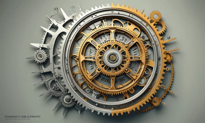 A Clock with Gold and Silver Gears is Displayed in this Image. Stock ...