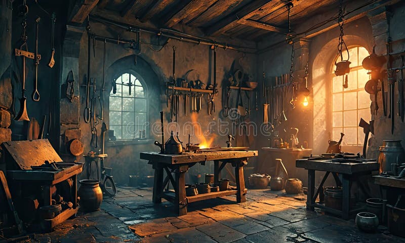 A Dark Room with a Table in the Center that Has a Fire Going on it ...