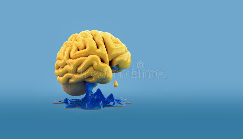 AI Generated. Melting Yellow Brain on Blue Background with Space for ...