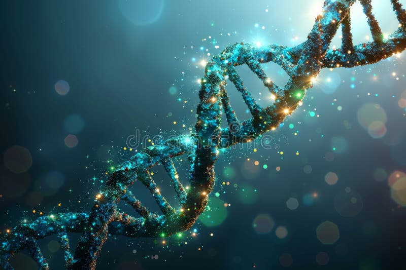 Mesmerizing DNA Strand with Golden Particles and a Teal Background ...