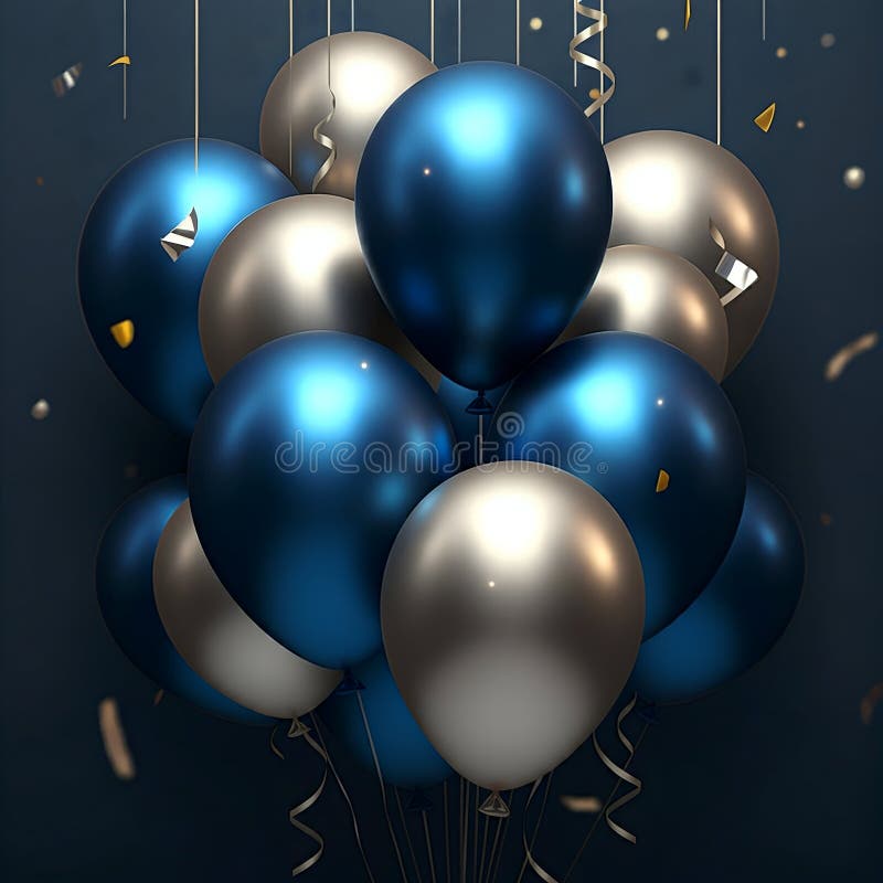 AI-Generated Metallic Balloons Cluster with Confetti and Ribbons Stock ...