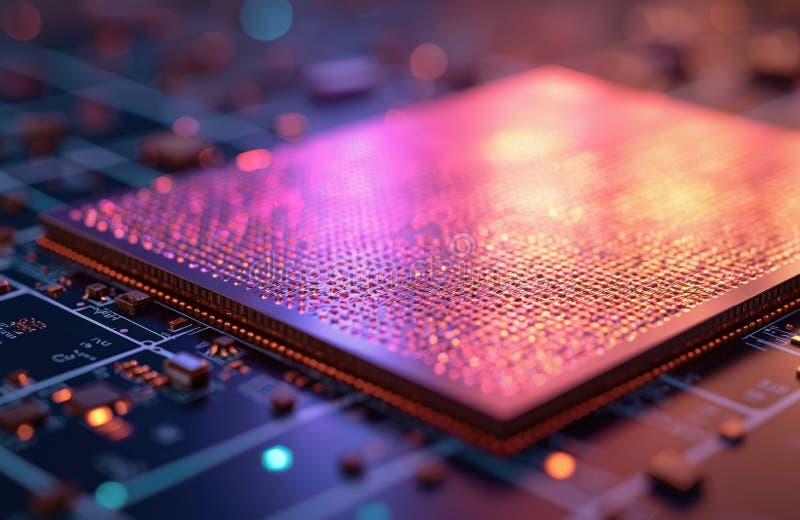 AI-generated Microchip Illustration. Silicon Wafer, Cpu, Circuit Board with Integrated Circuits ...