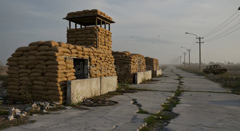 Military Checkpoint with Sandbag Bunkers on a Desolate Road Stock Image ...