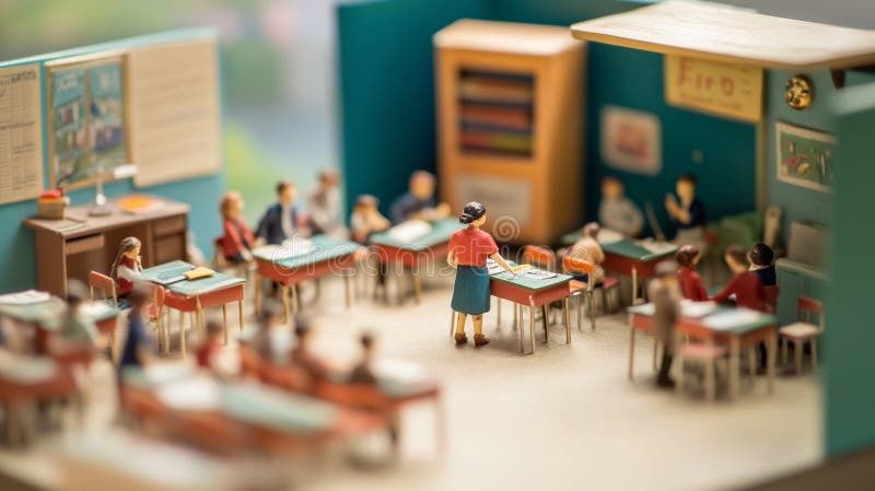 A Miniature Classroom Scene Featuring a Teacher Interacting with ...