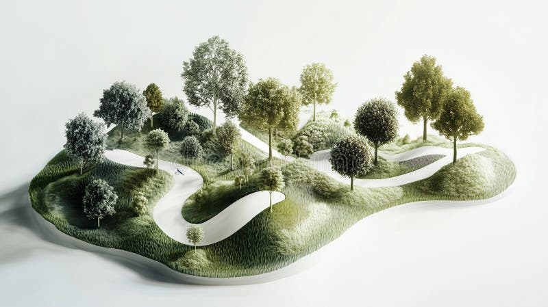 A Miniature Landscape Model Features Winding White Pathways Meandering ...