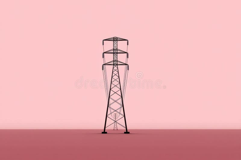 Minimal Electricity Tower Illustration on Solid Pink Background ...