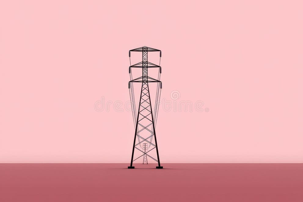 Minimal Electricity Tower Illustration on Solid Pink Background ...