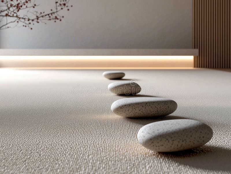 Minimalist Interior with Stones and Soft Lighting Stock Illustration ...