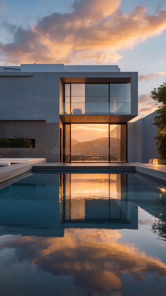 Minimalist Modern Architecture with Infinity Pool. Stock Image - Image ...