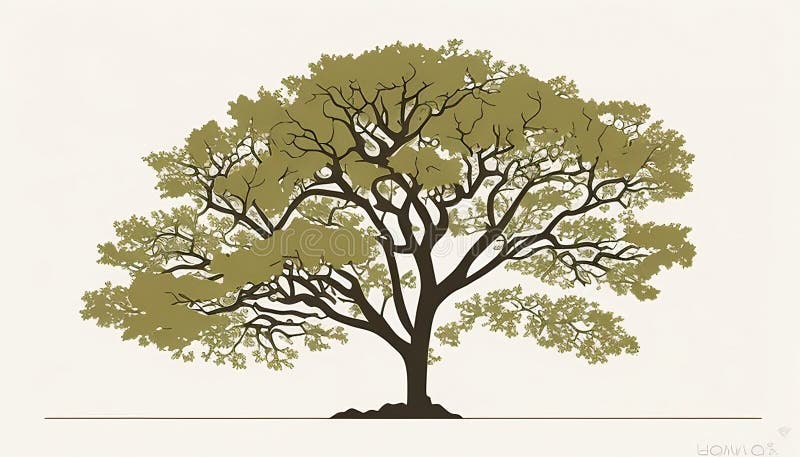 Minimalist Oak Tree in Flat Vector Style, Made with Generative AI Stock ...