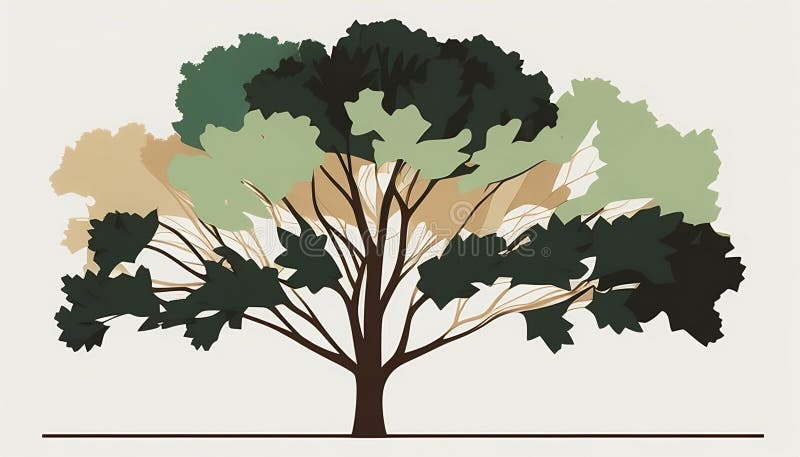 Minimalist Oak Tree in Flat Vector Style, Made with Generative AI Stock ...