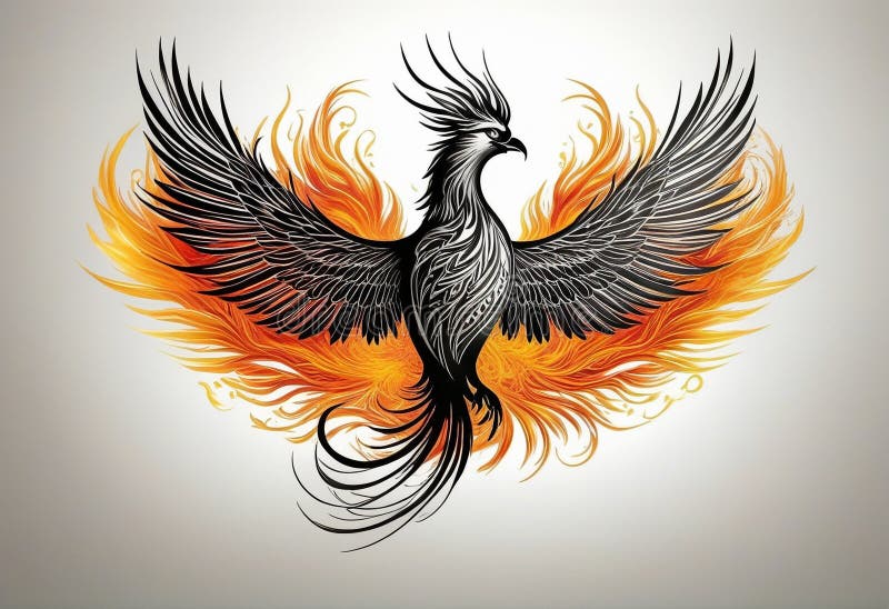 A Minimalist Phoenix Tattoo Soaring in Fire Stock Illustration ...