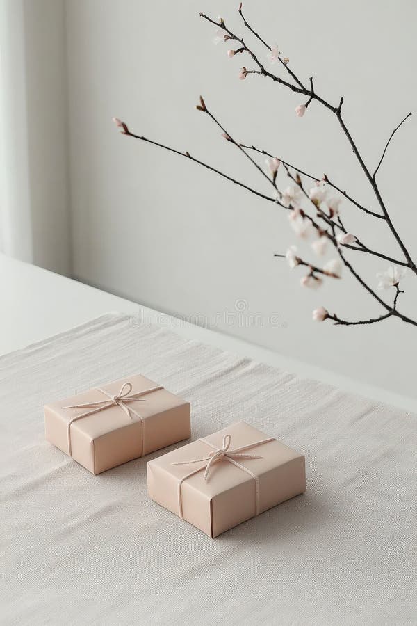 Minimalist Gift Boxes with Cherry Blossoms Stock Illustration ...