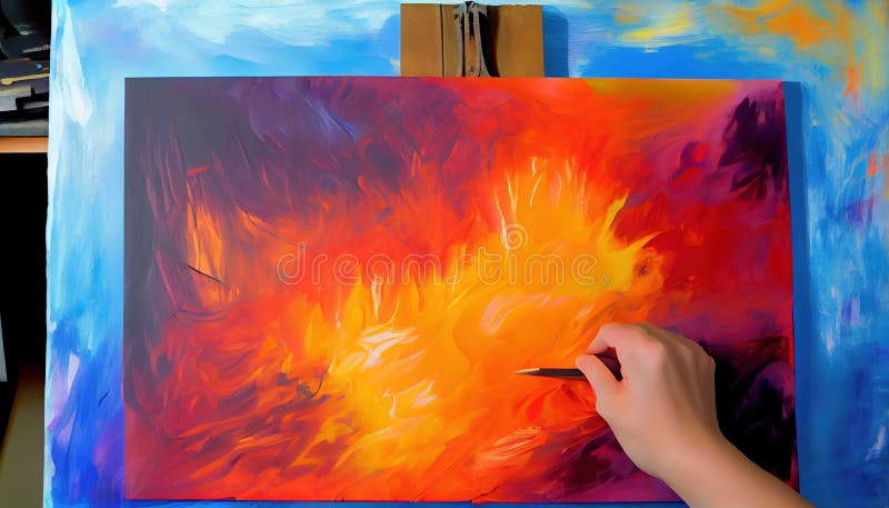 Abstract Painting of Fire in Warm and Cool Colors, Made with Generative ...