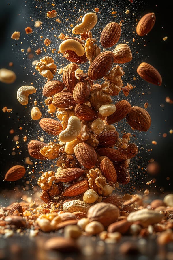 AI Generated Mixed Nuts Exploding on a Dark Background, Almonds ...