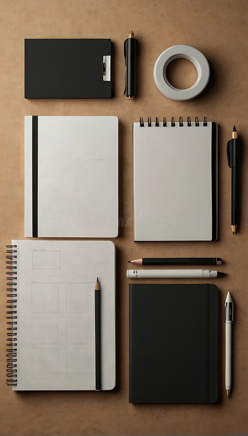 AI GENERATED, Mockup, Top View of Office Desk Table with Blank ...