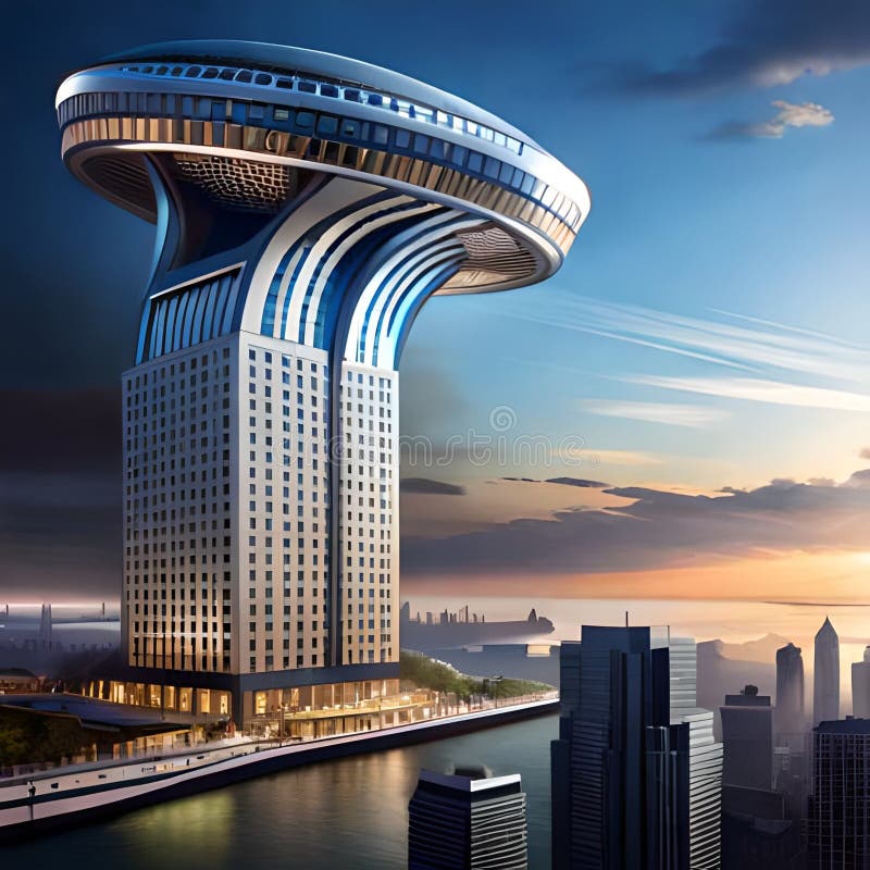 AI Generated Modern Architectural Structure during Sunset Stock ...