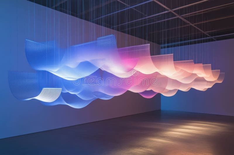 AI-generated Modern Art Installation Featuring Suspended, Colorful Mesh ...