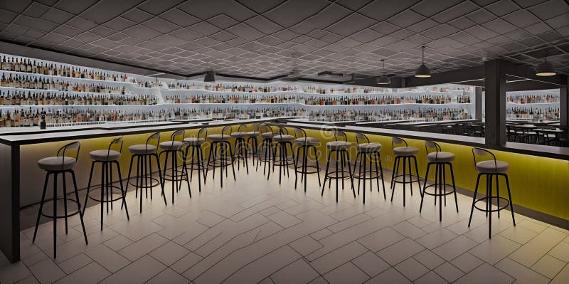 Ai Generated a Modern Bar Design with Yellow Stools Stock Illustration ...