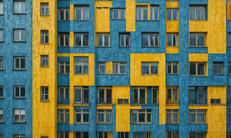 A Building with a Blue and Yellow Exterior. Stock Illustration ...