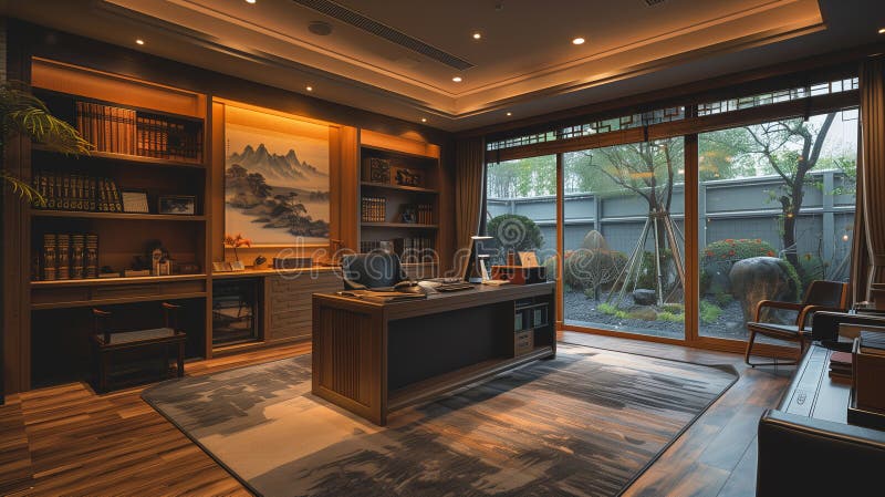 Modern Chinese Office with Traditional Elements Stock Illustration ...