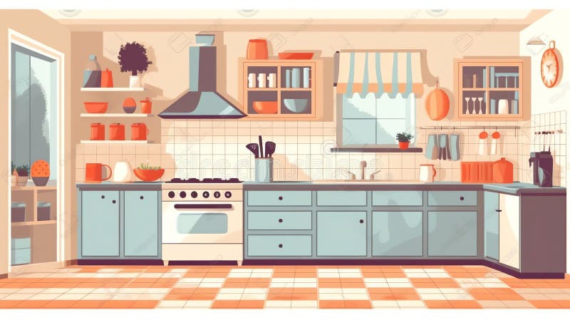 3Kitchen_interior_cartoon stock illustration. Illustration of cooking ...