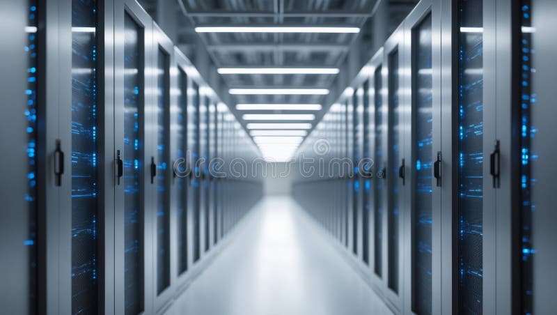 Modern Data Center with Blue LED Lights and Server Racks. Stock Photo ...