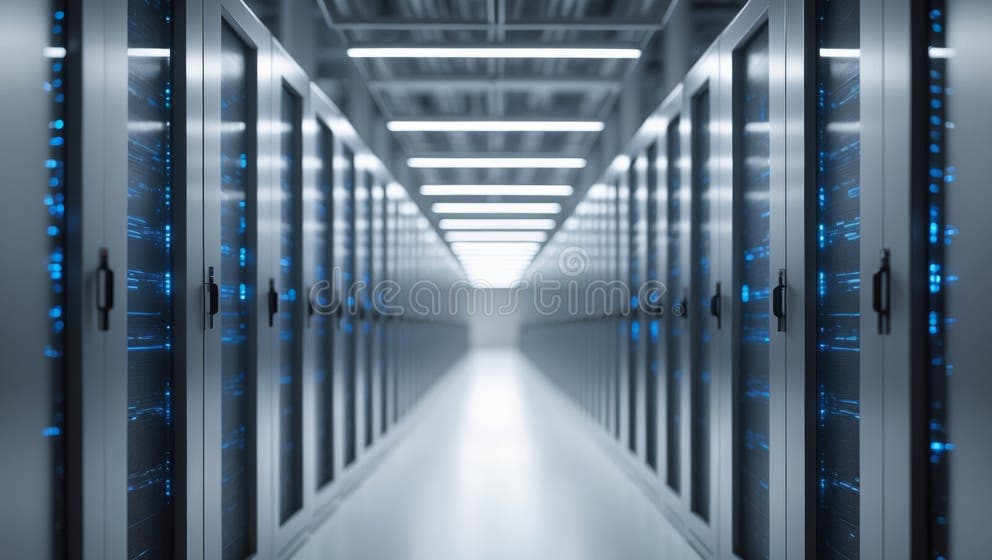 Modern Data Center with Blue LED Lights and Server Racks. Stock Photo ...