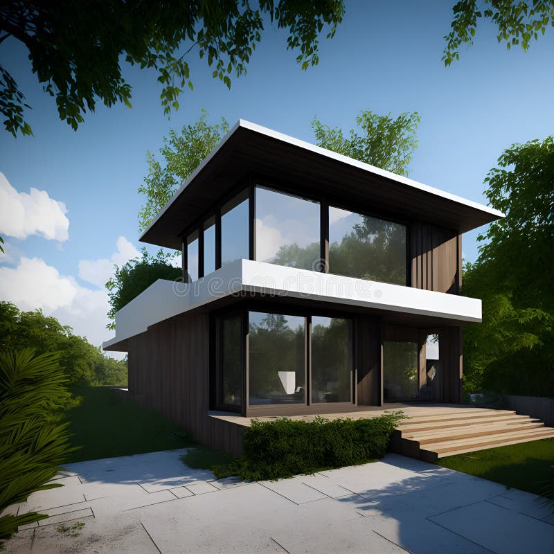 Ai Generated a Modern House Featuring Large Windows and a 3D Rendered ...
