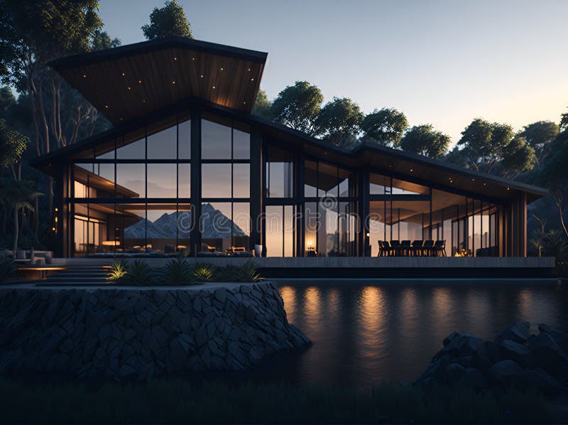 A House that Has a Lot of Windows on it Stock Illustration ...