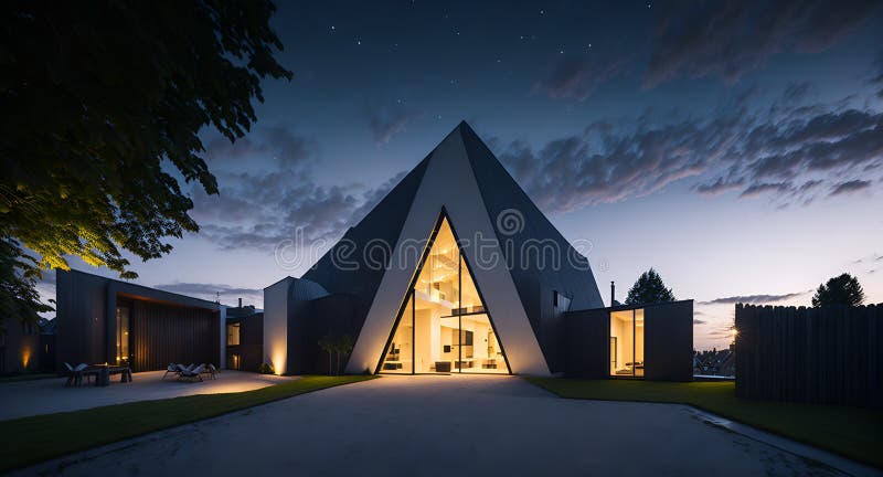 Ai Generated Modern House with a Unique Triangular Roof Design Stock ...