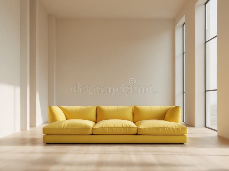 Modern Interior Design with Yellow Sofa in a Spacious Room with Large ...