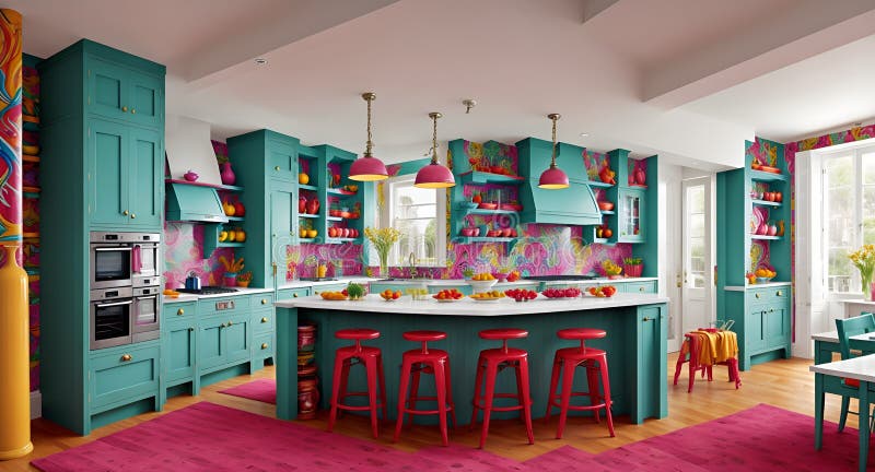Ai Generated a Modern Kitchen with Vibrant Colors and Ample Counter ...