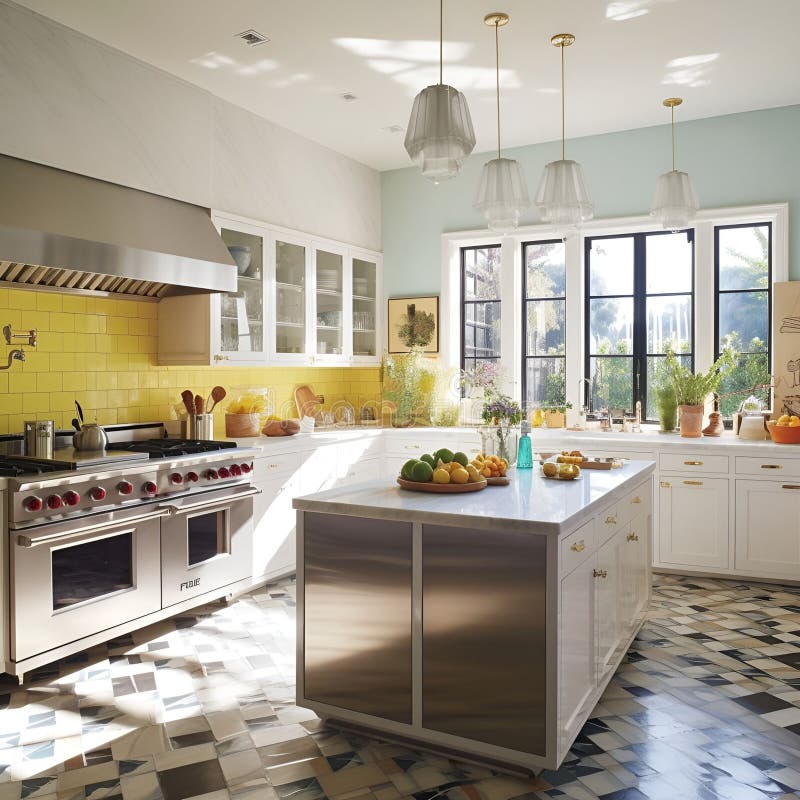 AI Generated Modern Kitchen with White Appliances Stock Illustration ...