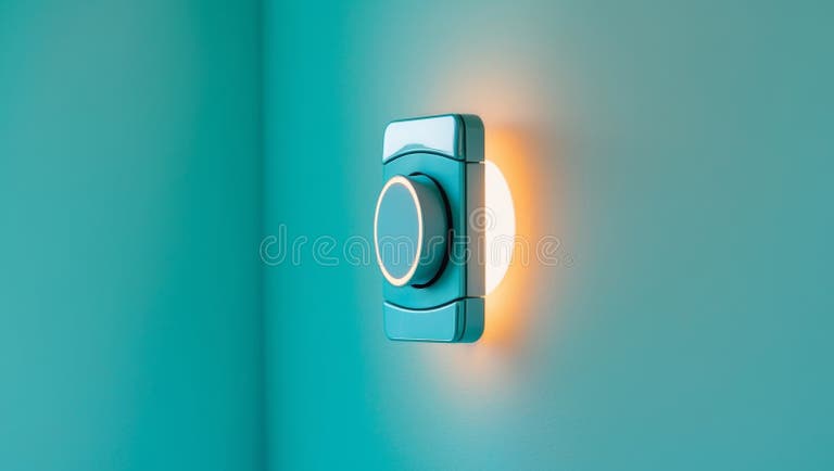 Modern Light Switch on Turquoise Wall with Illuminated Indicator Stock ...