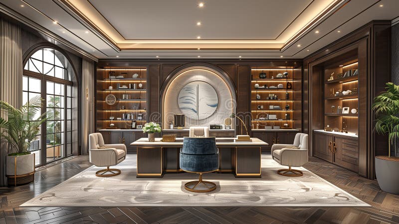 Modern Mediterranean Private Study with Luxurious Decor Stock ...