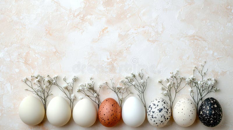 Modern Minimal Easter Setup with Lined Eggs of Different Neutral Tones ...
