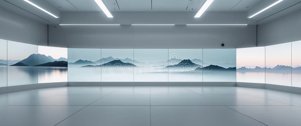 Modern Mining Control Room with Multiple Screens Displaying Landscapes ...