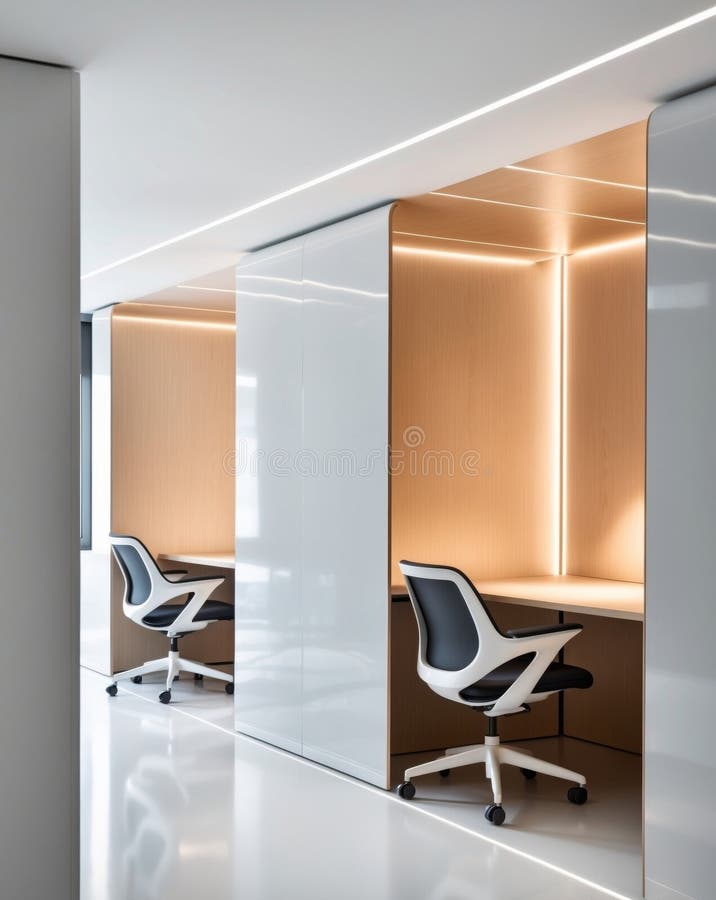 Modern Office Design with Private Work Pods and LED Lighting. Stock ...