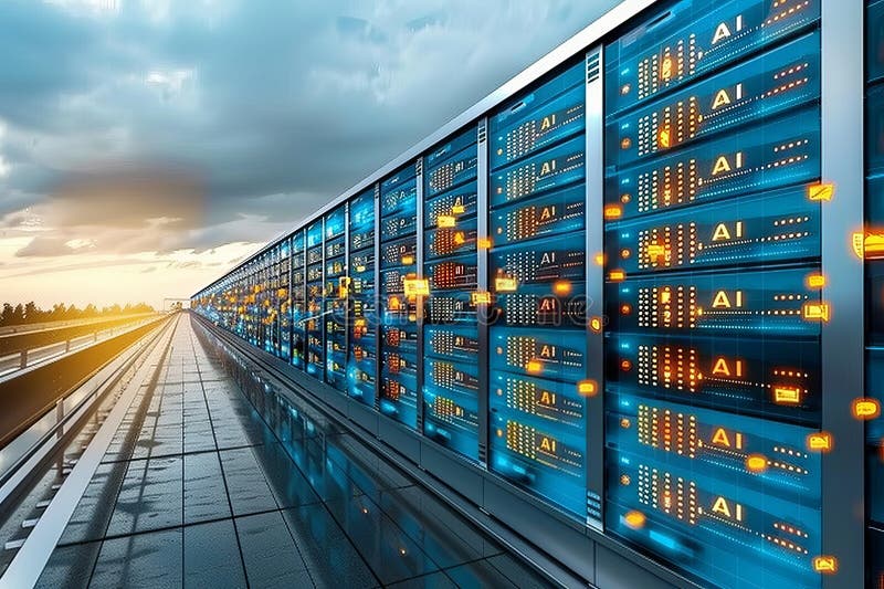 Modern Server Farm with AI Technology, Featuring Advanced Data ...